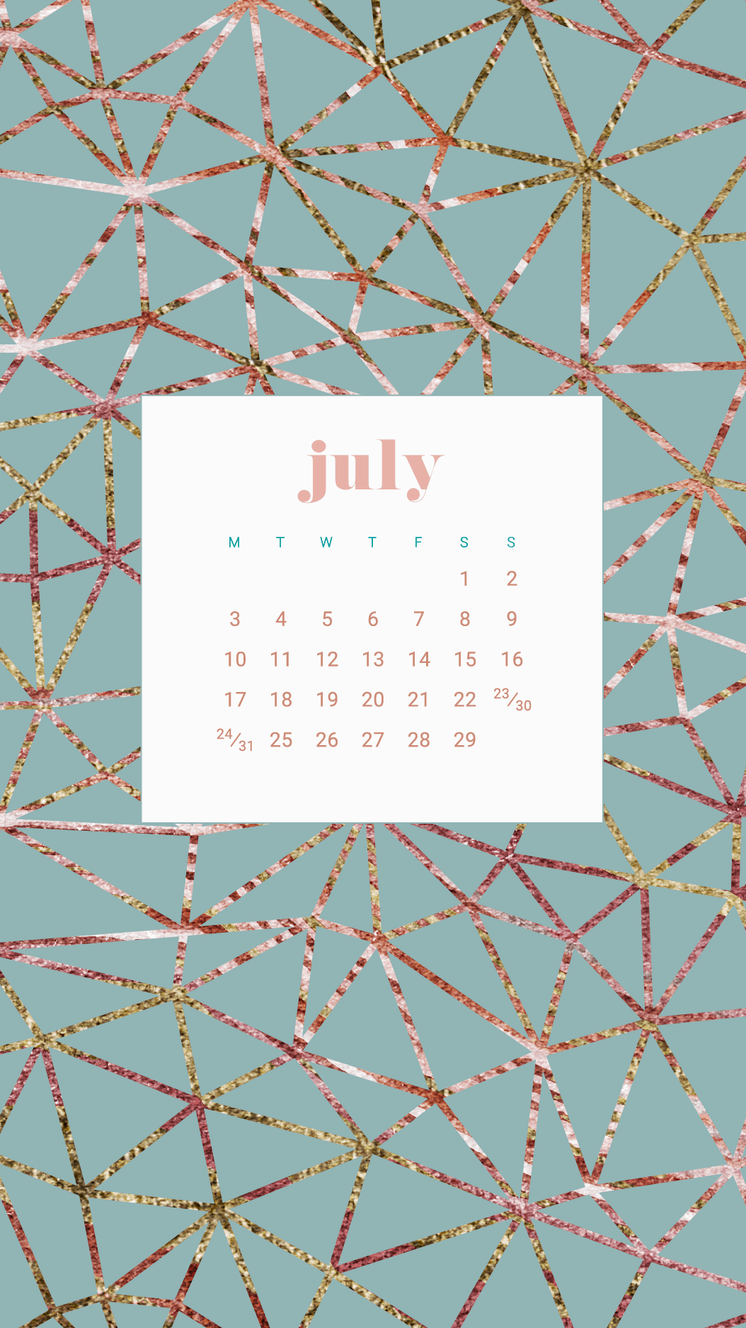 FREE July calendar wallpapers in both Sunday and Monday starts