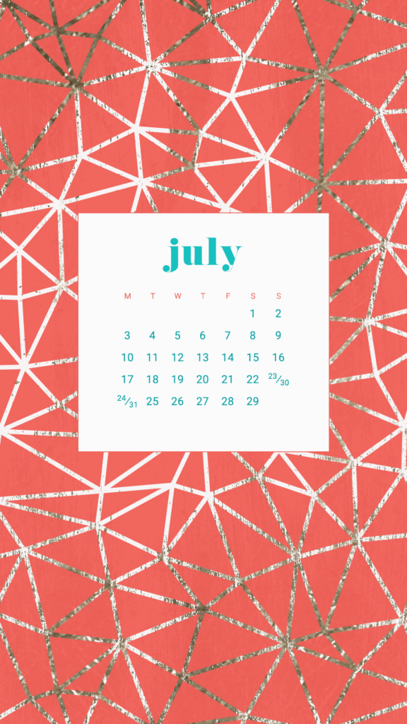 FREE July calendar wallpapers in both Sunday and Monday starts