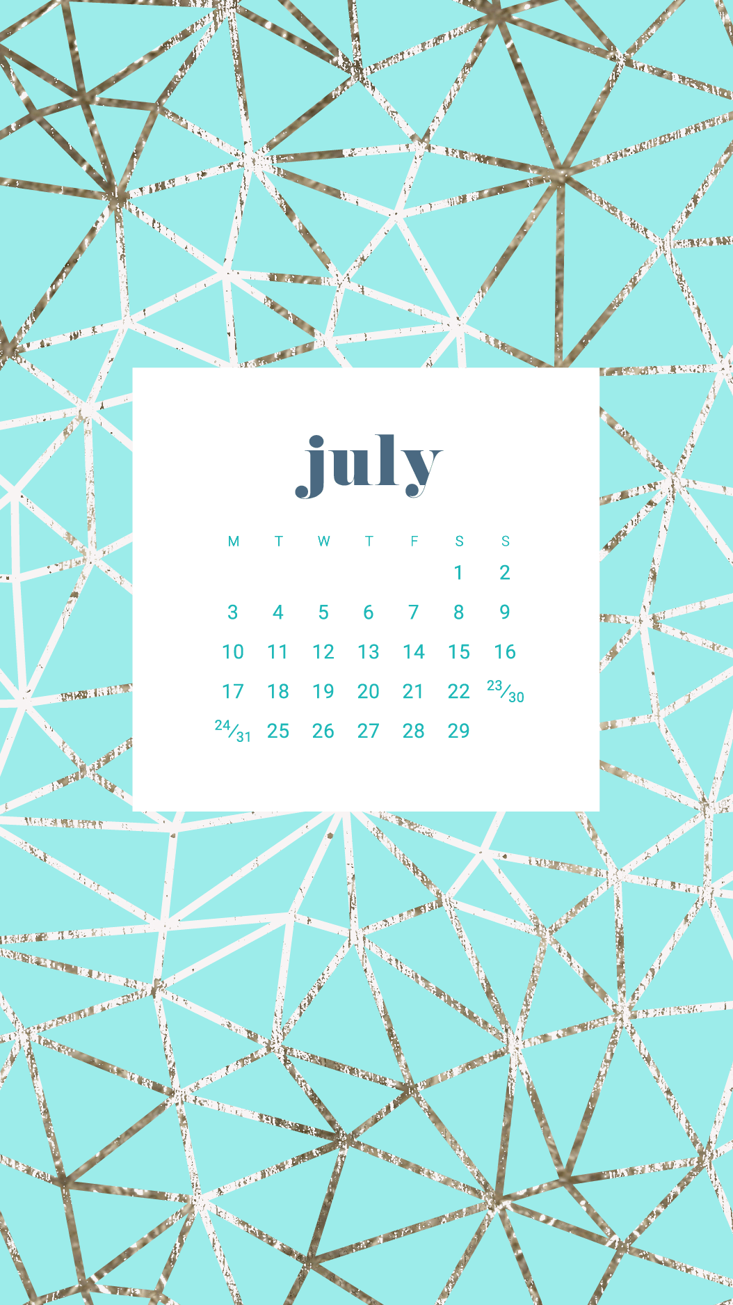 FREE July calendar wallpapers in both Sunday and Monday starts