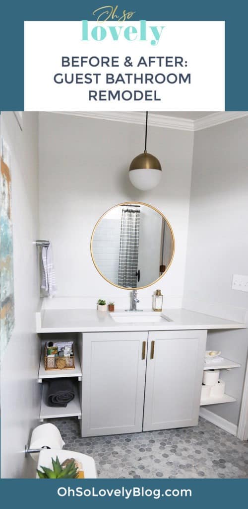 Before and After: guest bathroom remodel featuring a DIY custom vanity