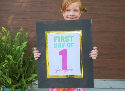 DIY homemade back to school sign and free printable signs