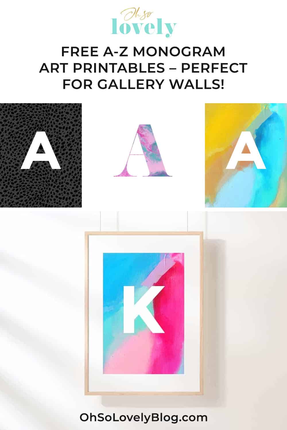 Download my FREE monogram art printables A-Z, perfect for gallery walls!
