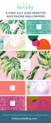Free July wallpapers — 9 designs in both Sunday and Monday starts.