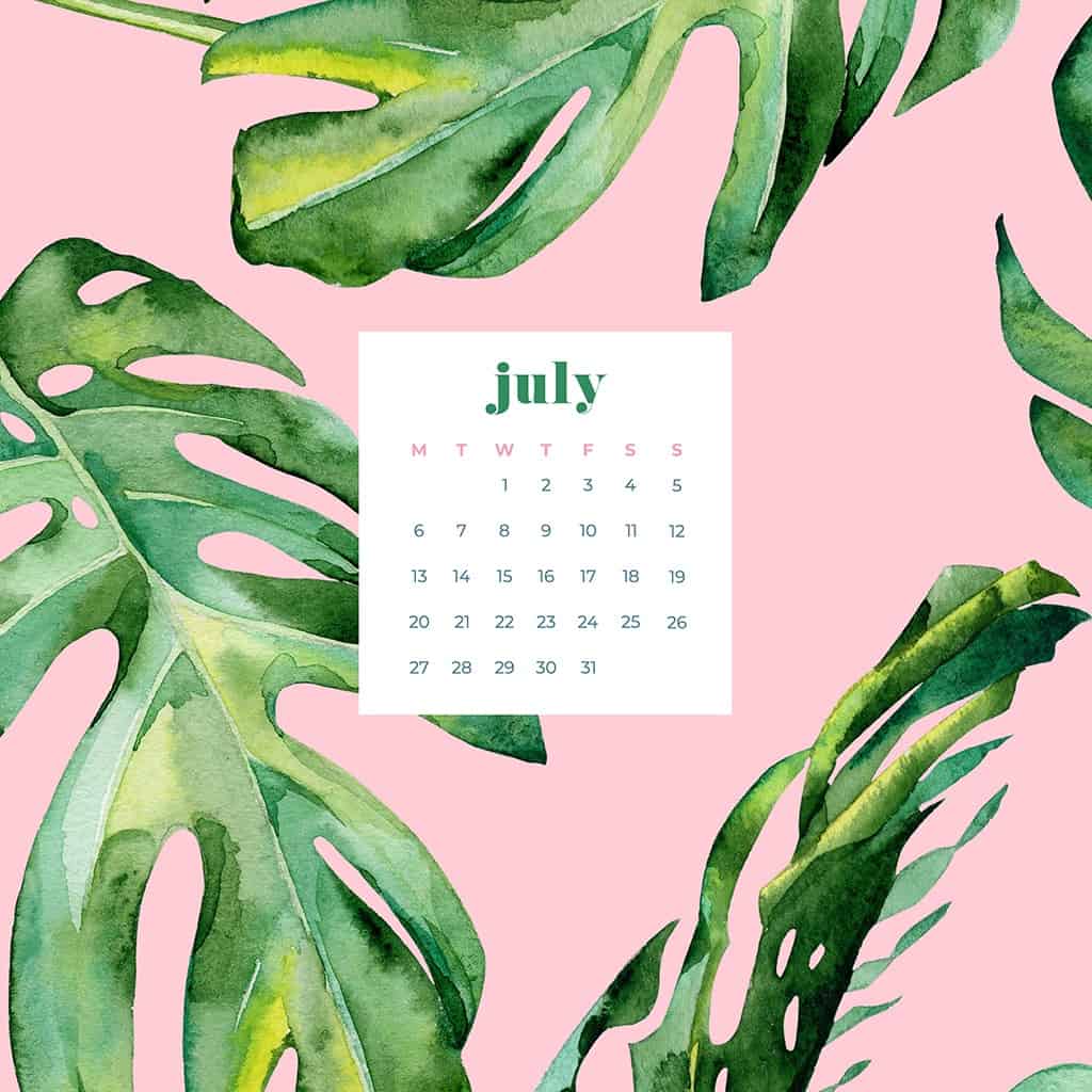 Free July wallpapers — 9 designs in both Sunday and Monday starts.