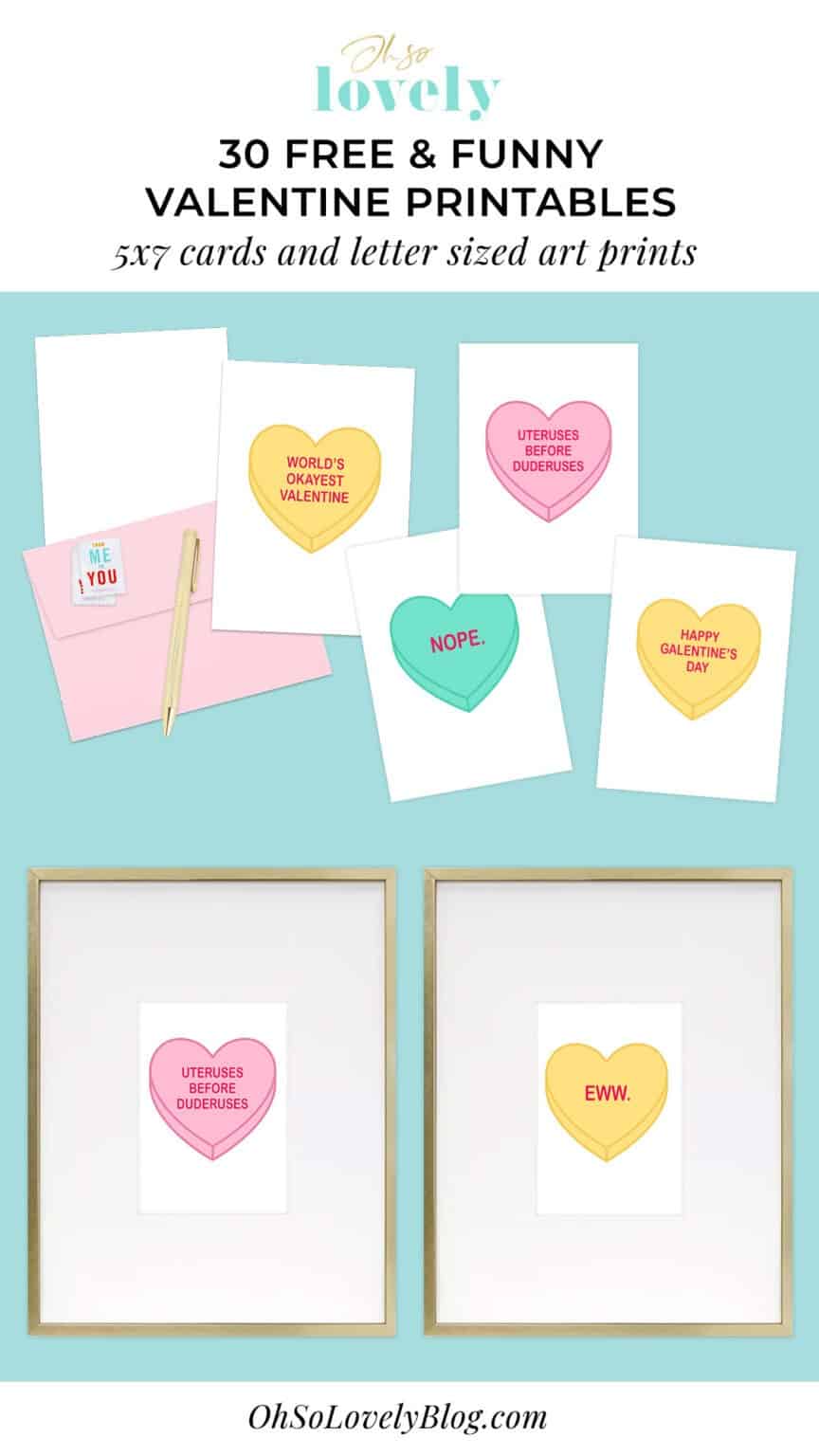 Funny Valentine Freebies – 30 FREE art and card printables!