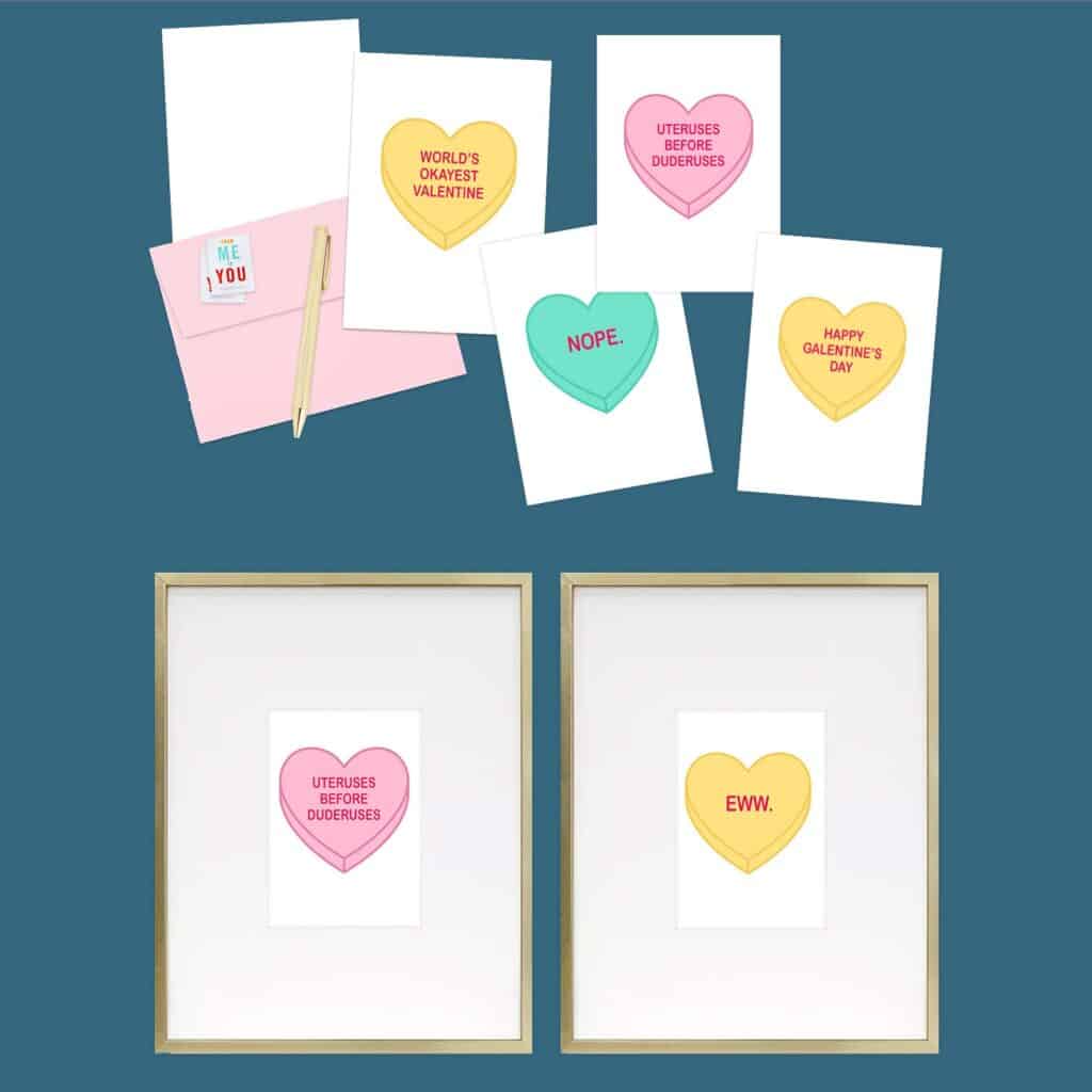 Funny Valentine Freebies – 30 FREE art and card printables!